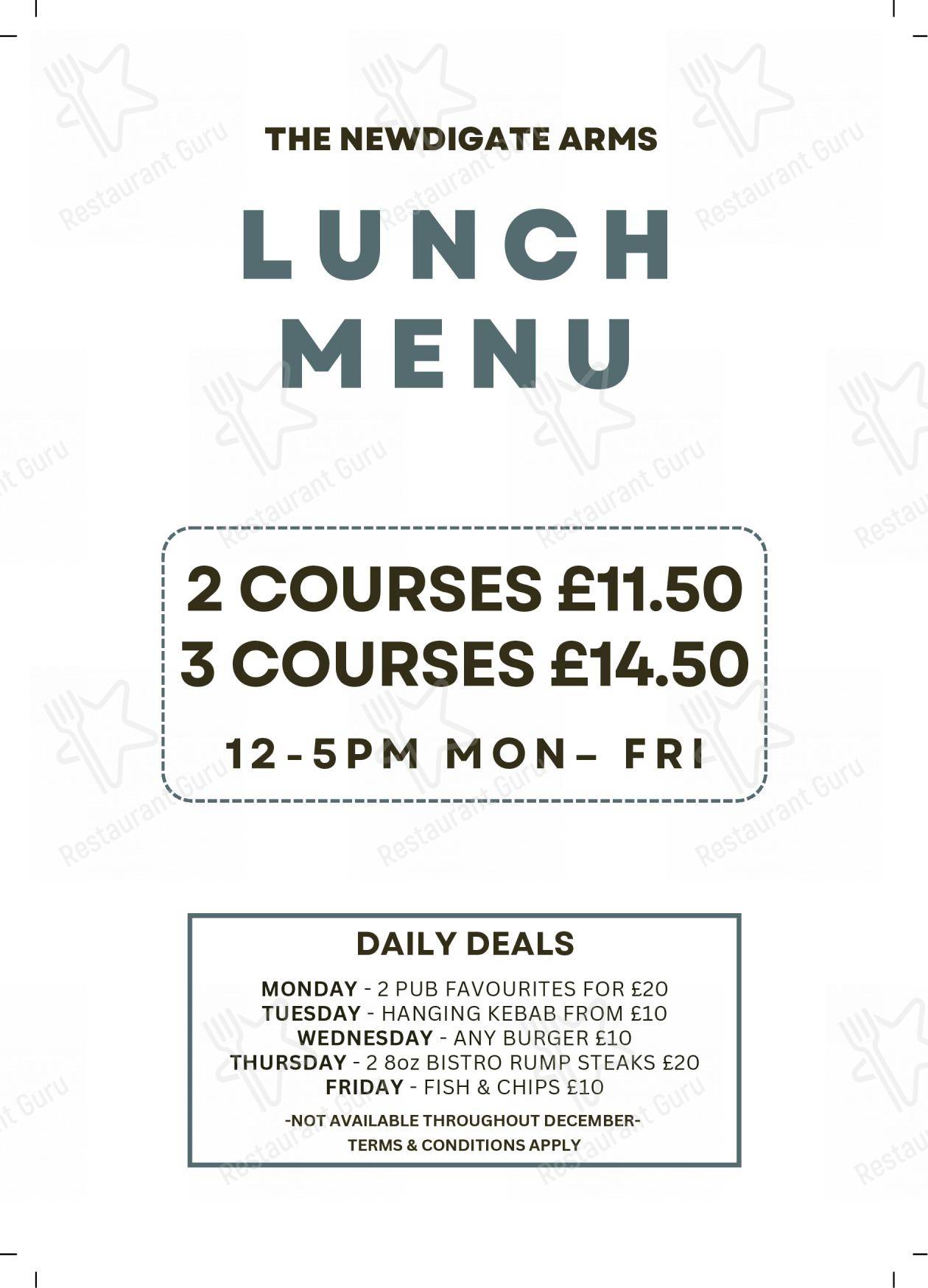 Menu at The Newdigate Arms pub & bar, Bedworth