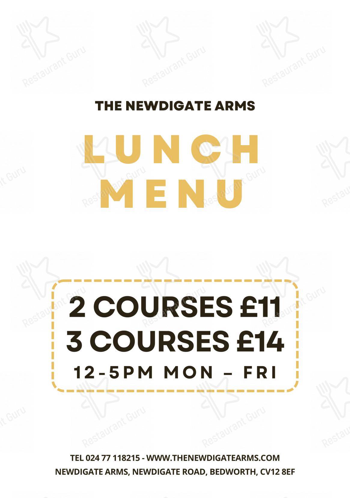 Menu at The Newdigate Arms pub & bar, Bedworth