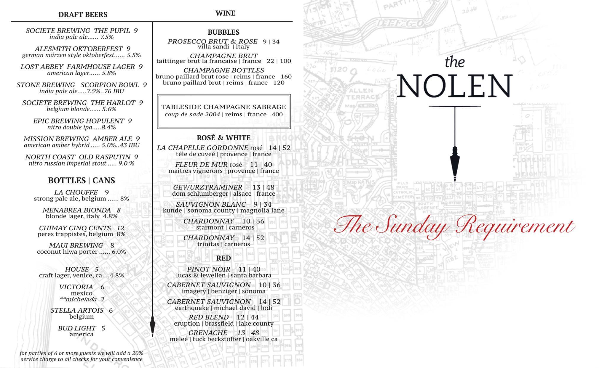 Carta del pub y bar The Nolen Rooftop, San Diego