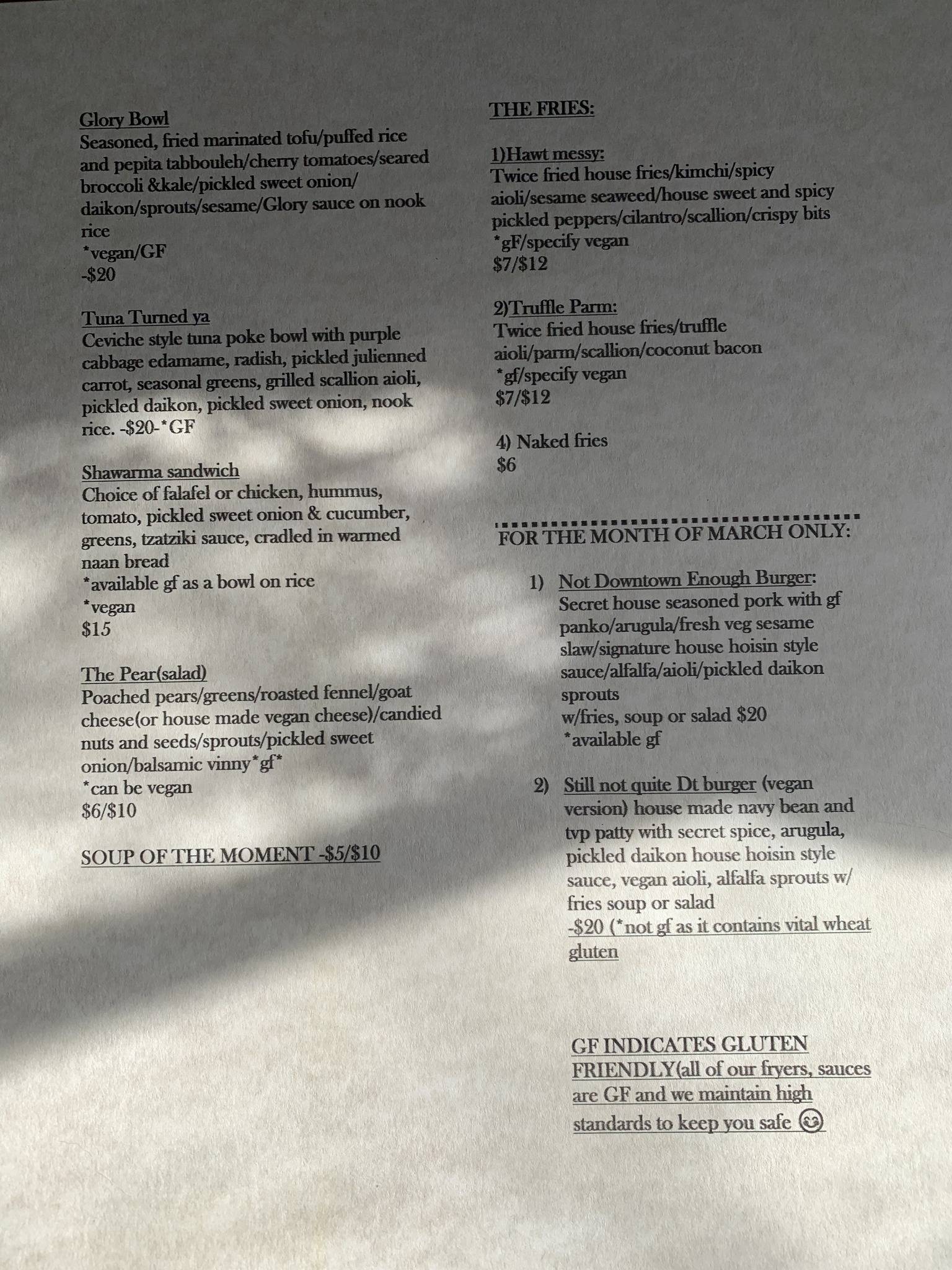 Menu at The Nook and Cannery restaurant, St. John's