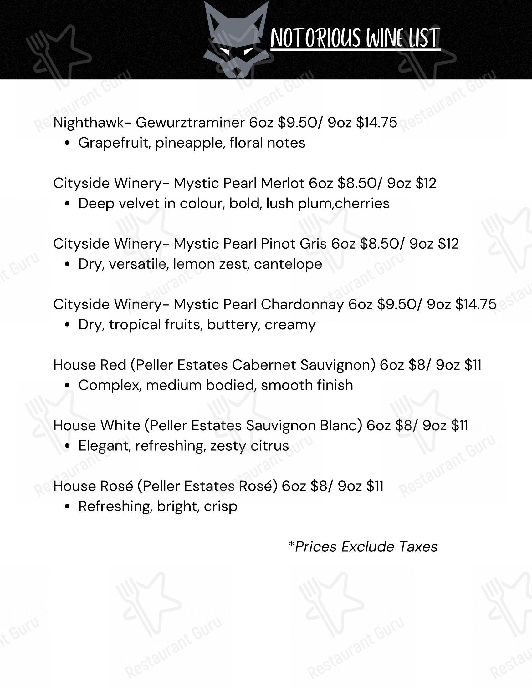 Menu at The Notorious Grey Fox Taps & Patio pub & bar, New Westminster