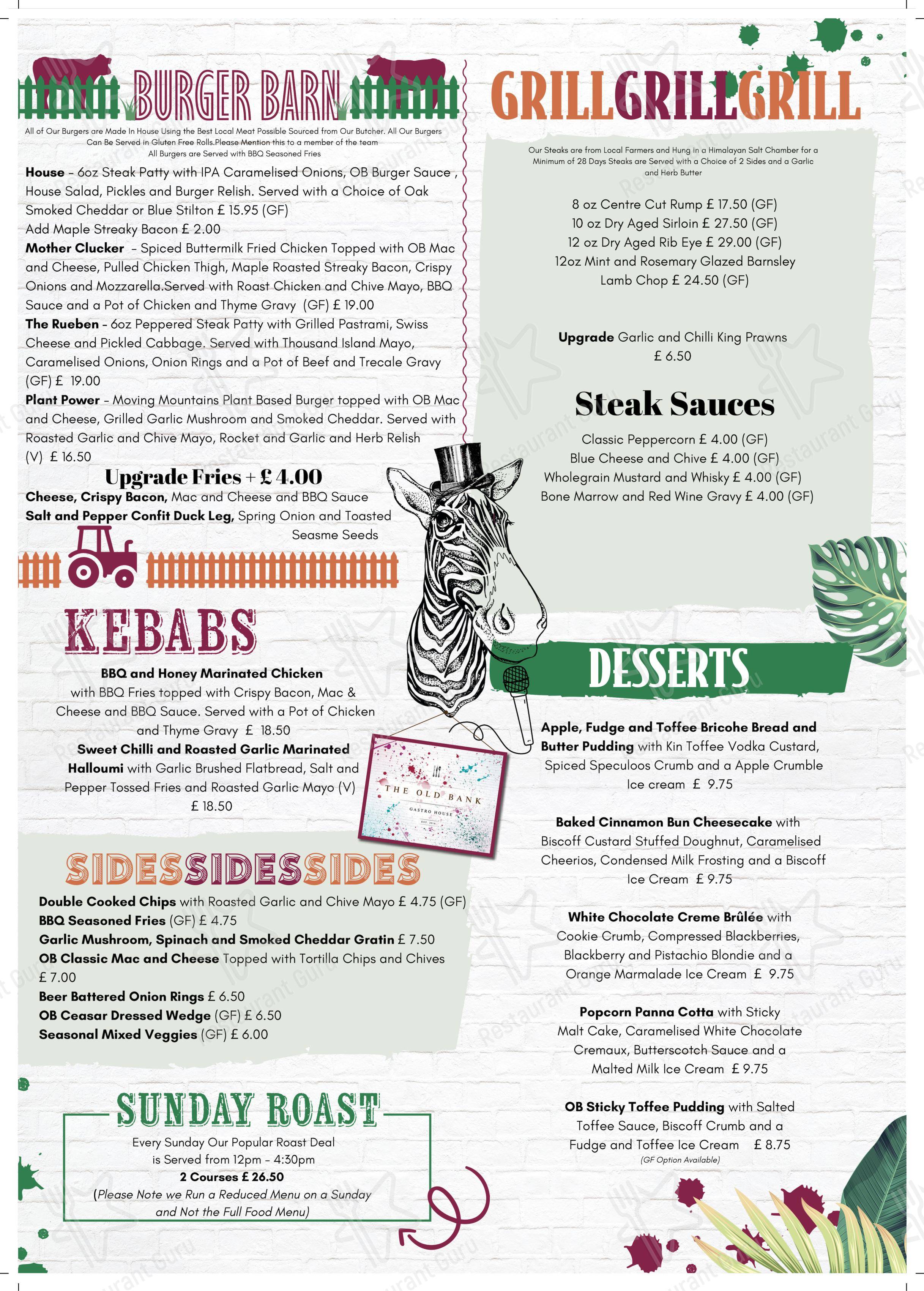 Menu at The Old Bank restaurant, Carlisle