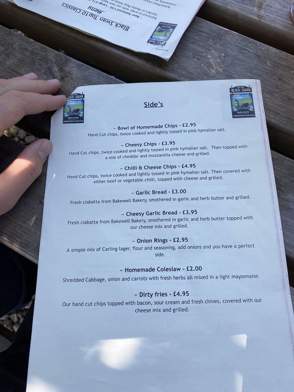 Menu at The Old Black Swan Public House, Crich, 12 Bowns Hill