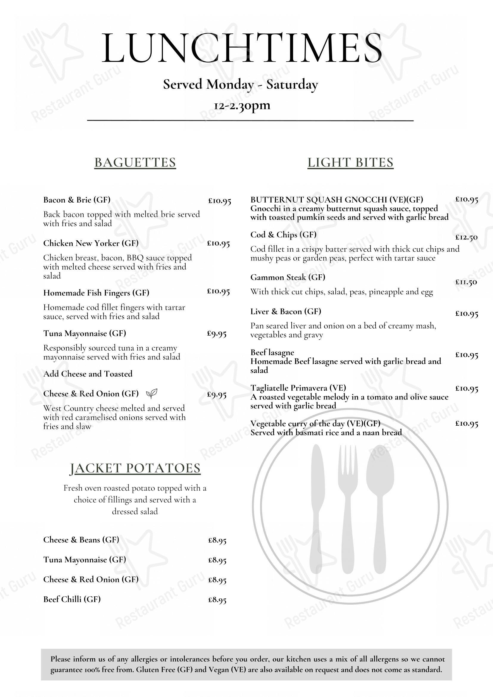 Menu at The Old Farmhouse Nailsea pub & bar, Nailsea, Trendlewood Way