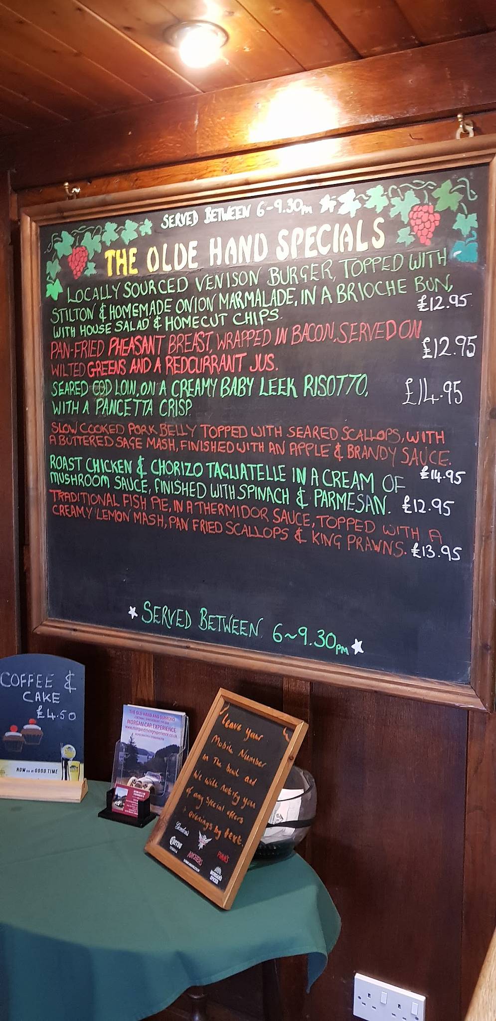 Menu at The Old Hand & Diamond Inn restaurant, Shrewsbury