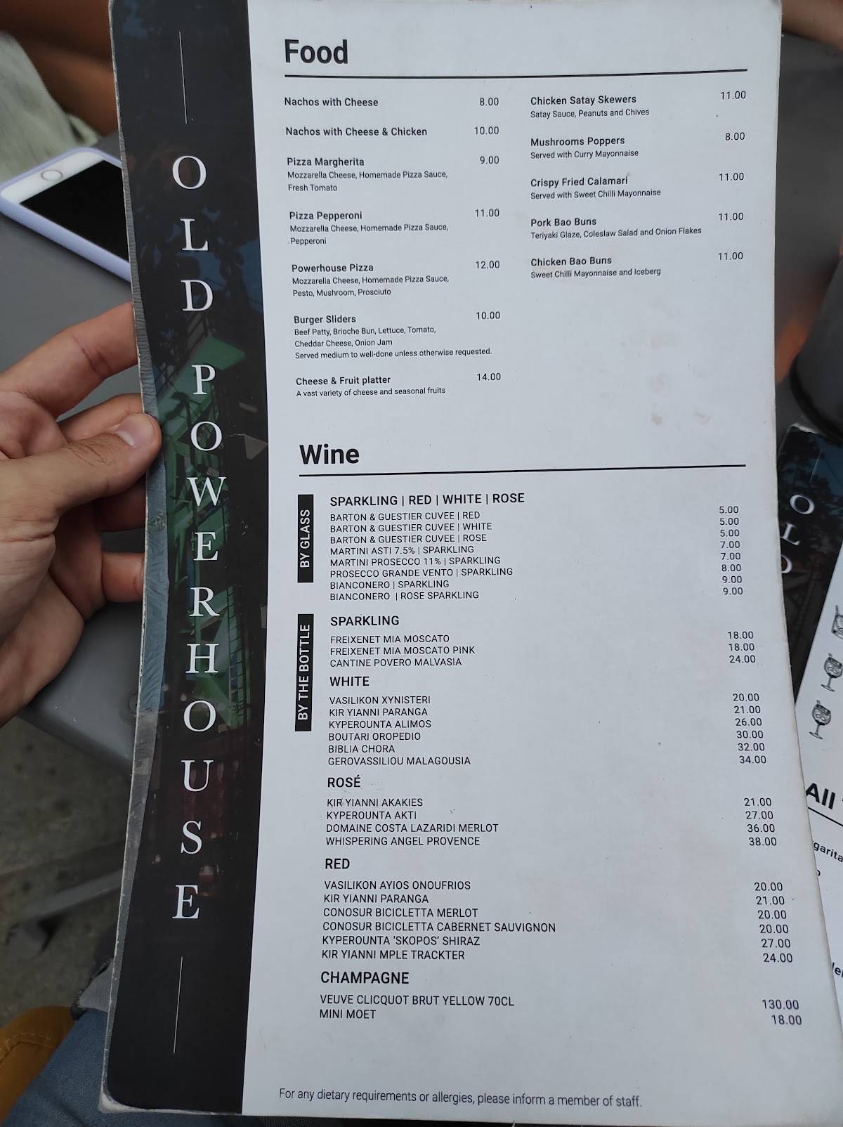 Menu at The Old Powerhouse Chill Bar, Nicosia