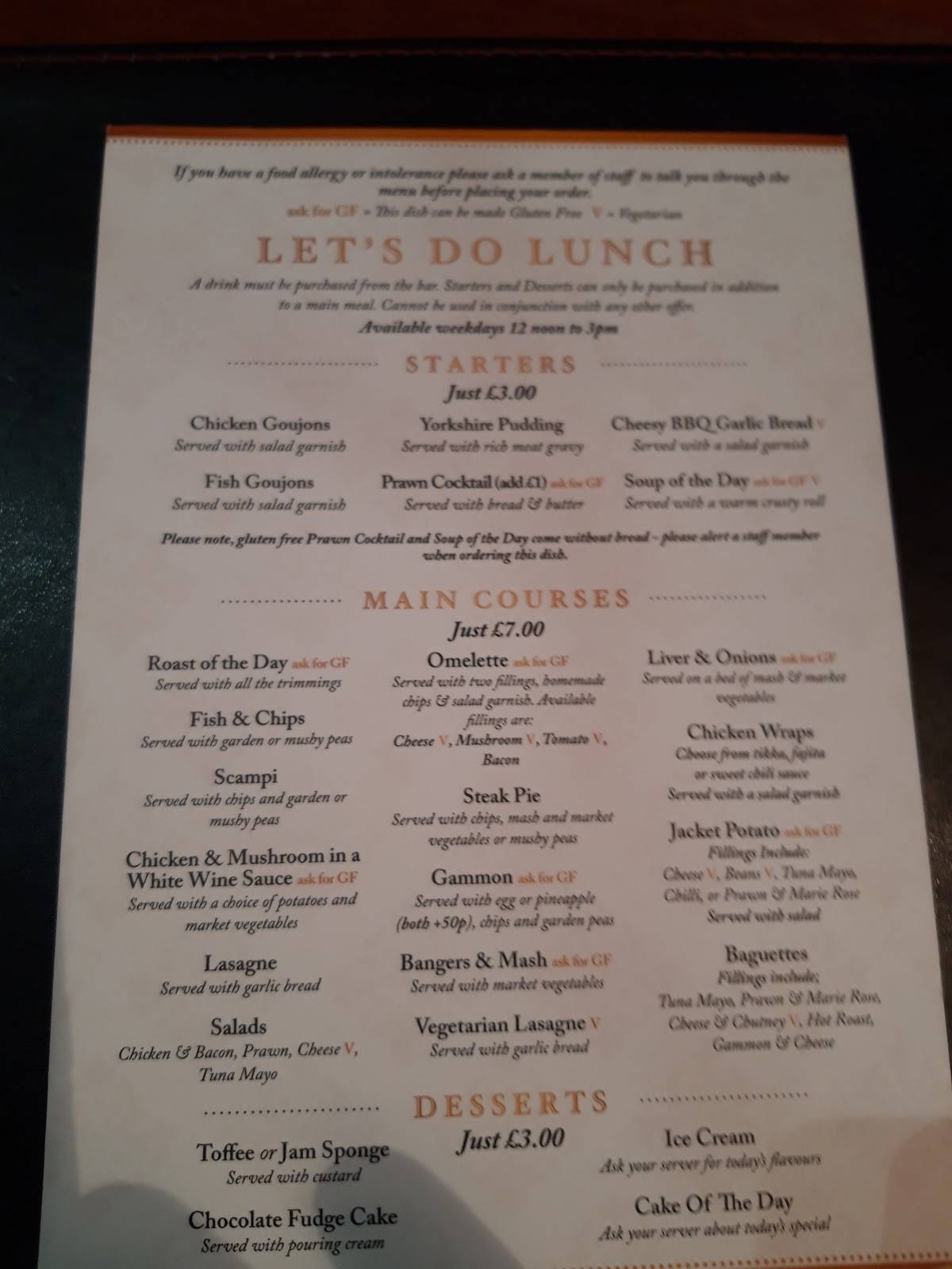 Menu at The Old Red Lion pub & bar, Sheffield