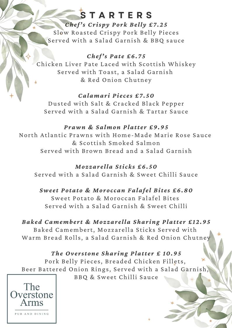 Menu at The Overstone Arms Pub and Dining, Kettering