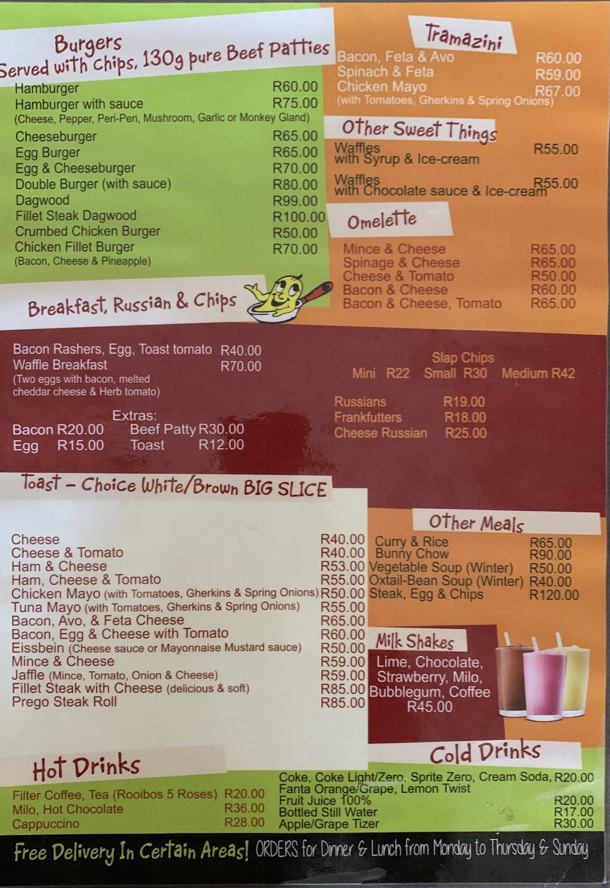 Menu at The Pancake Man restaurant, Klerksdorp