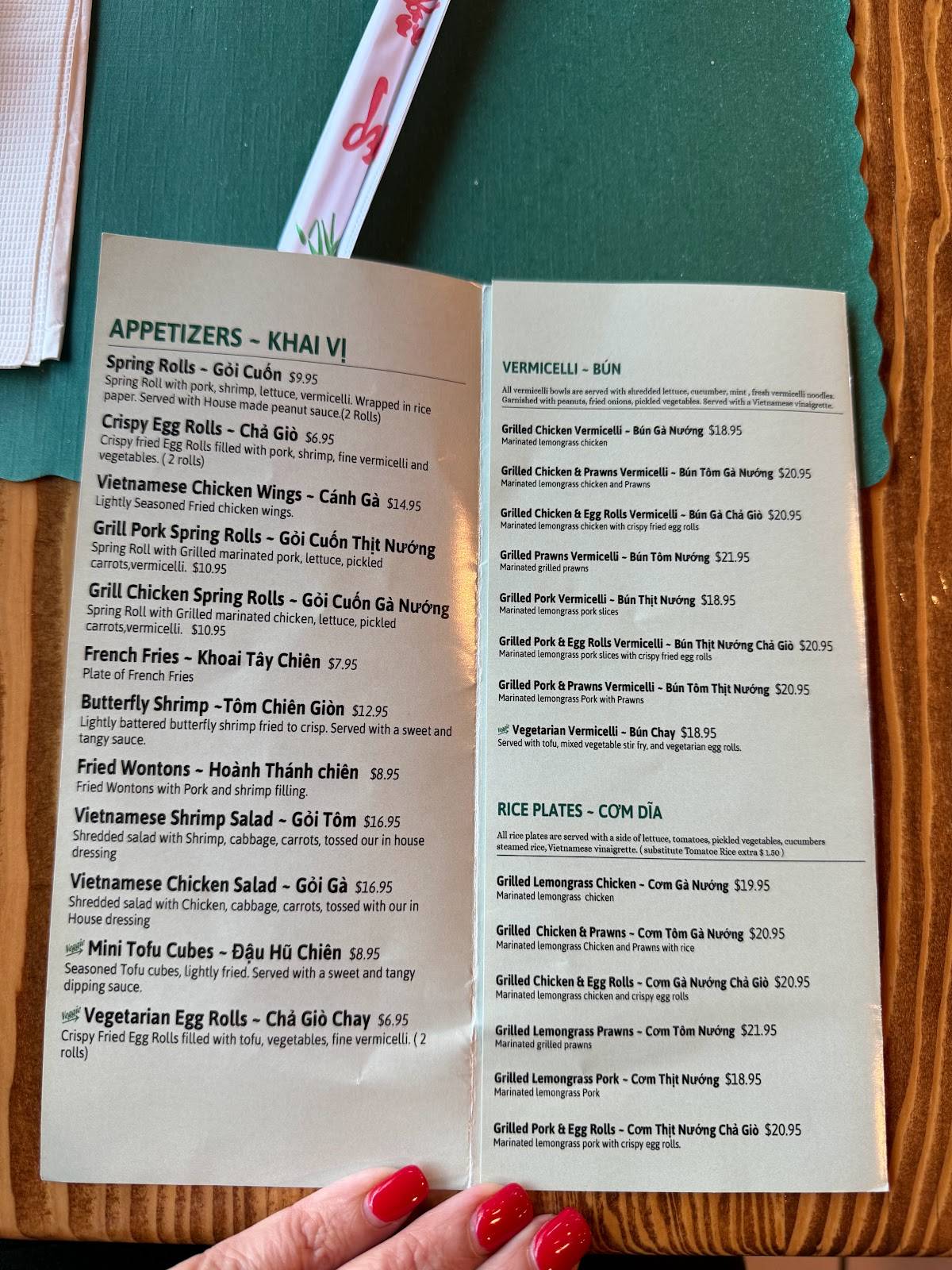 Menu at The Pho Cabin restaurant, Los Altos