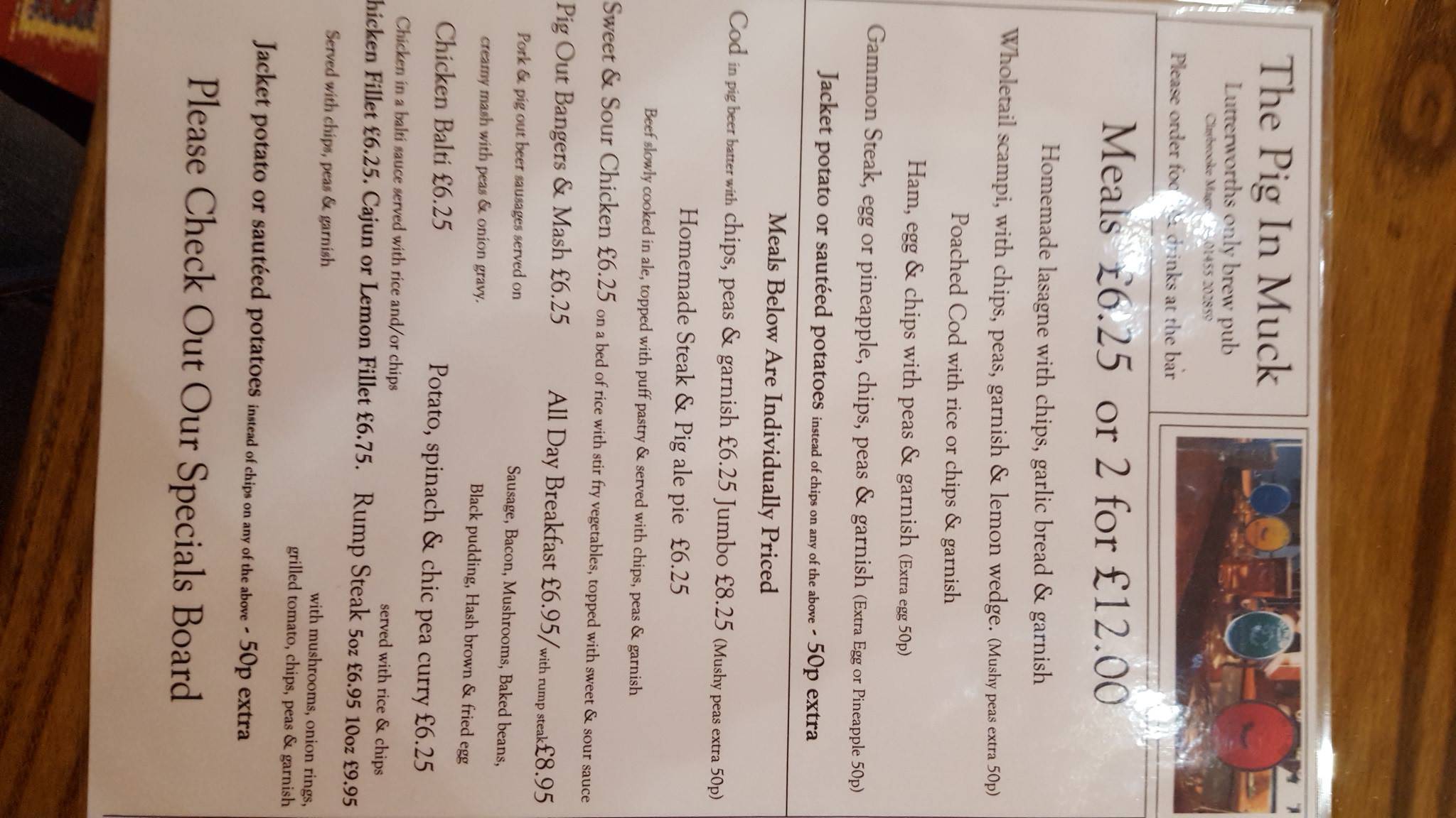 Menu at The Pig In Muck pub & bar, Ullesthorpe