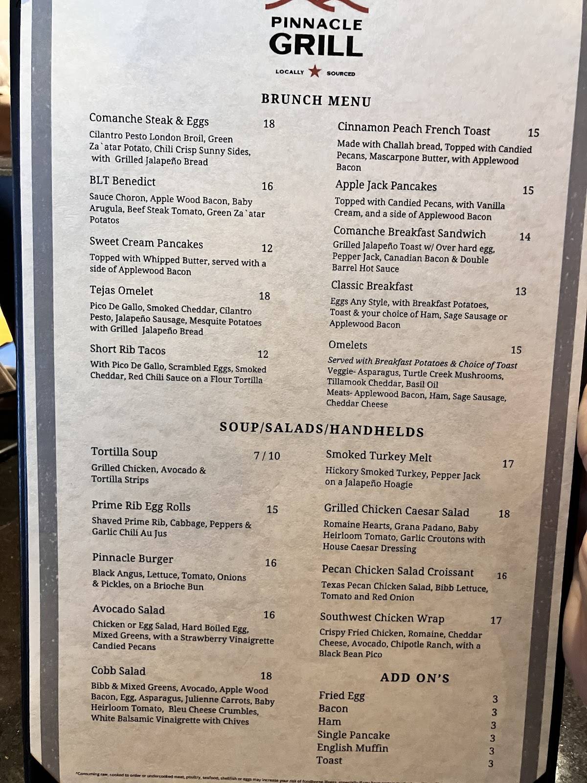 Menu at The Pinnacle Grill & Chophouse restaurant, Kerrville