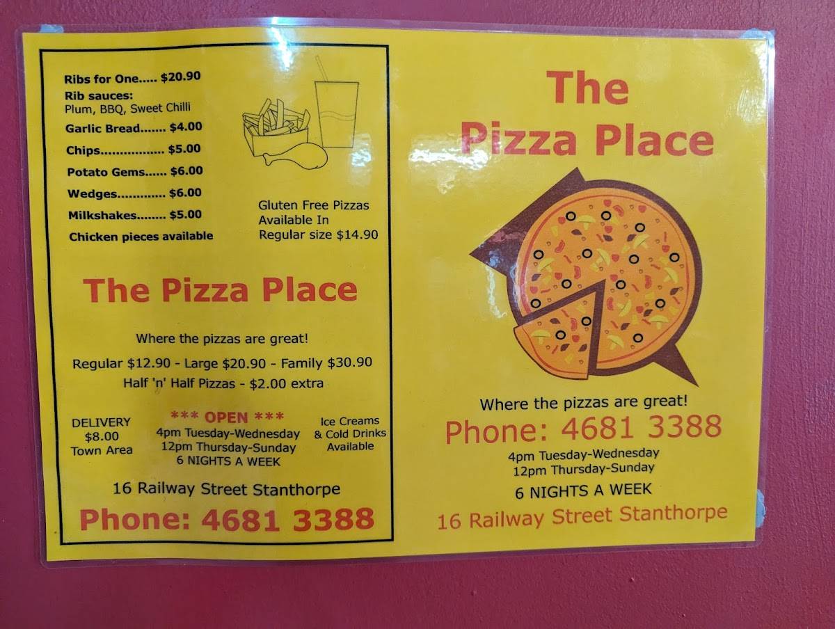 Menu at The Pizza Place pizzeria, Stanthorpe, Shop 2/16 Railway St