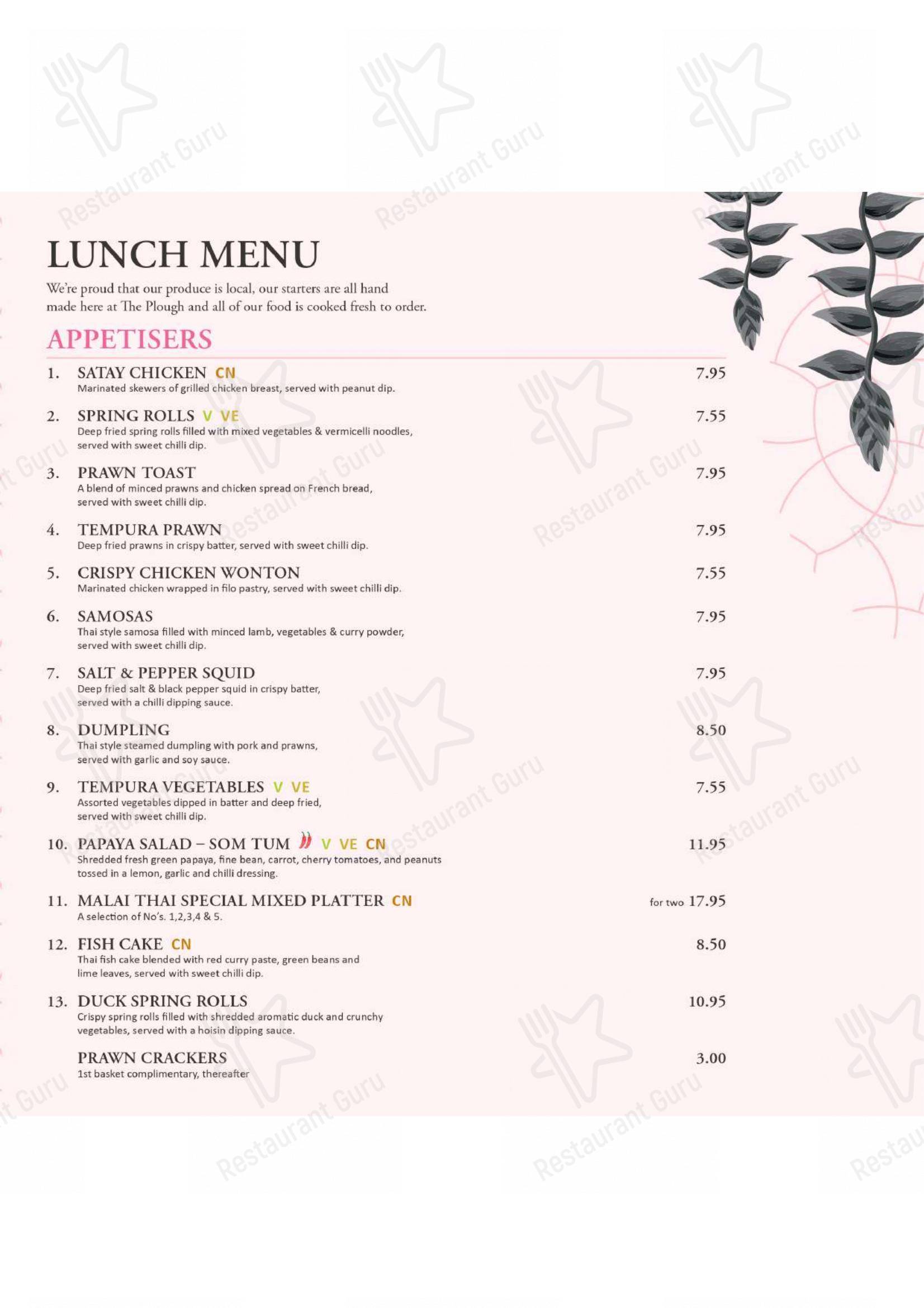 Menu at The Plough Leatherhead pub & bar, Leatherhead