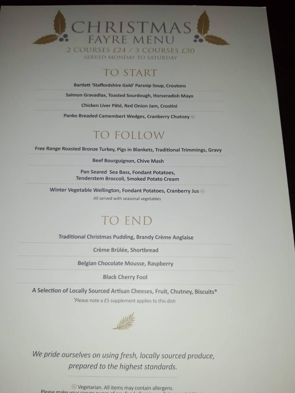 Menu at The Plough at Shenstone restaurant, Lichfield, 2 Pinfold Hill
