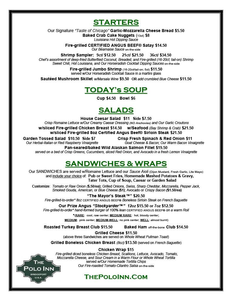 The Polo Inn Menu