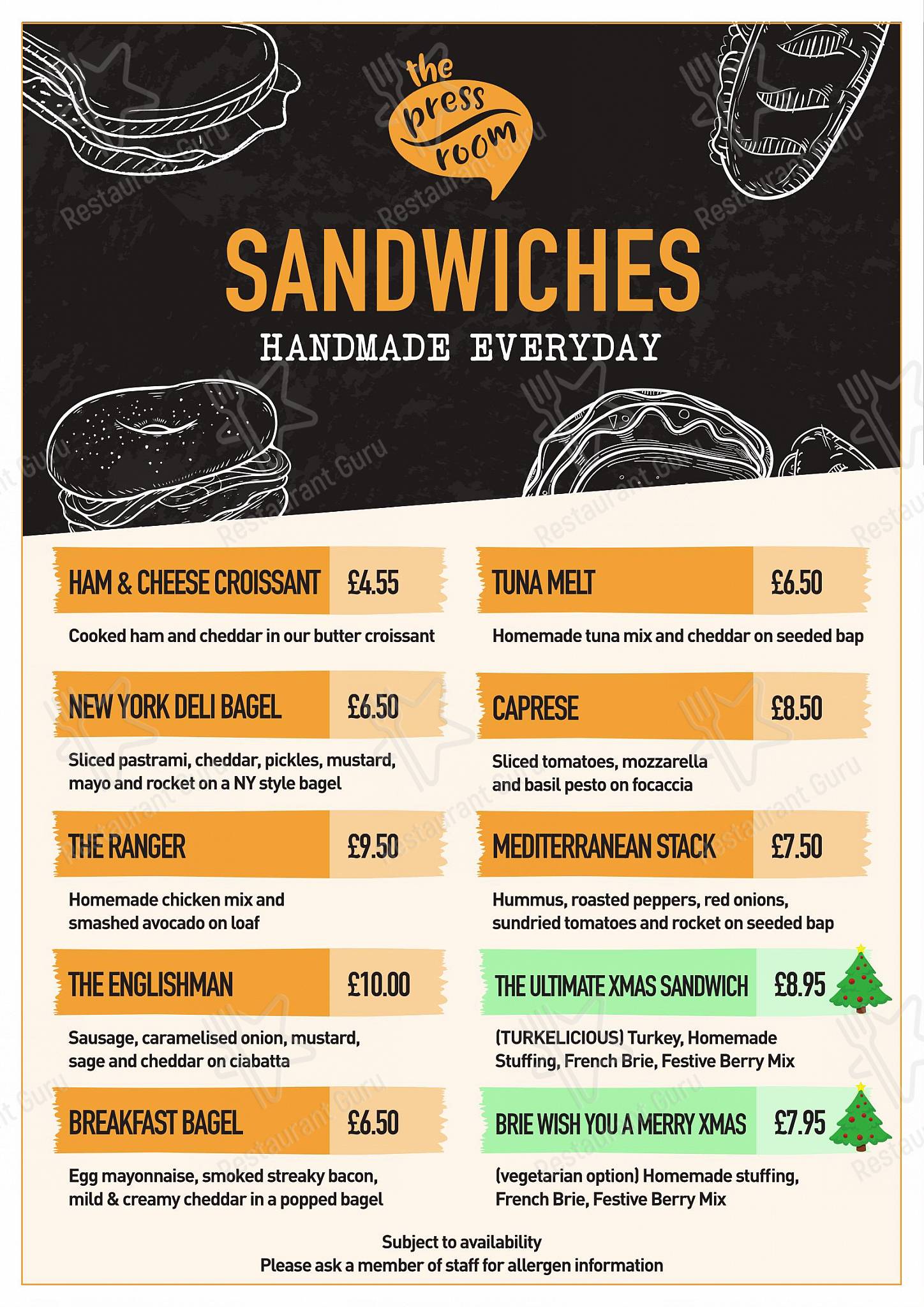 Menu at The Press Room cafe, Surbiton, 5 Claremont Rd