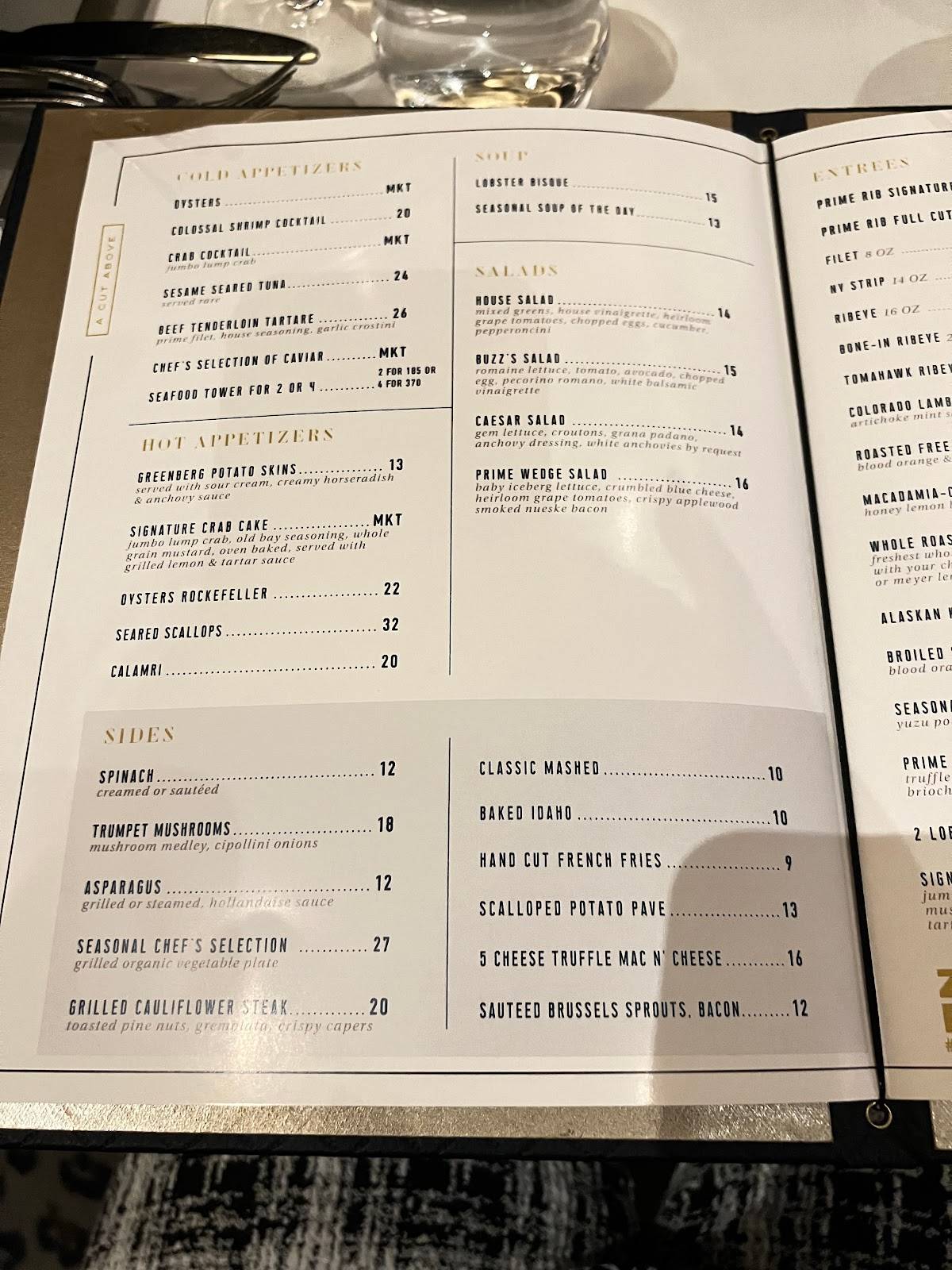 Menu at The Prime Rib at Live! Casino & Hotel steakhouse, Hanover ...