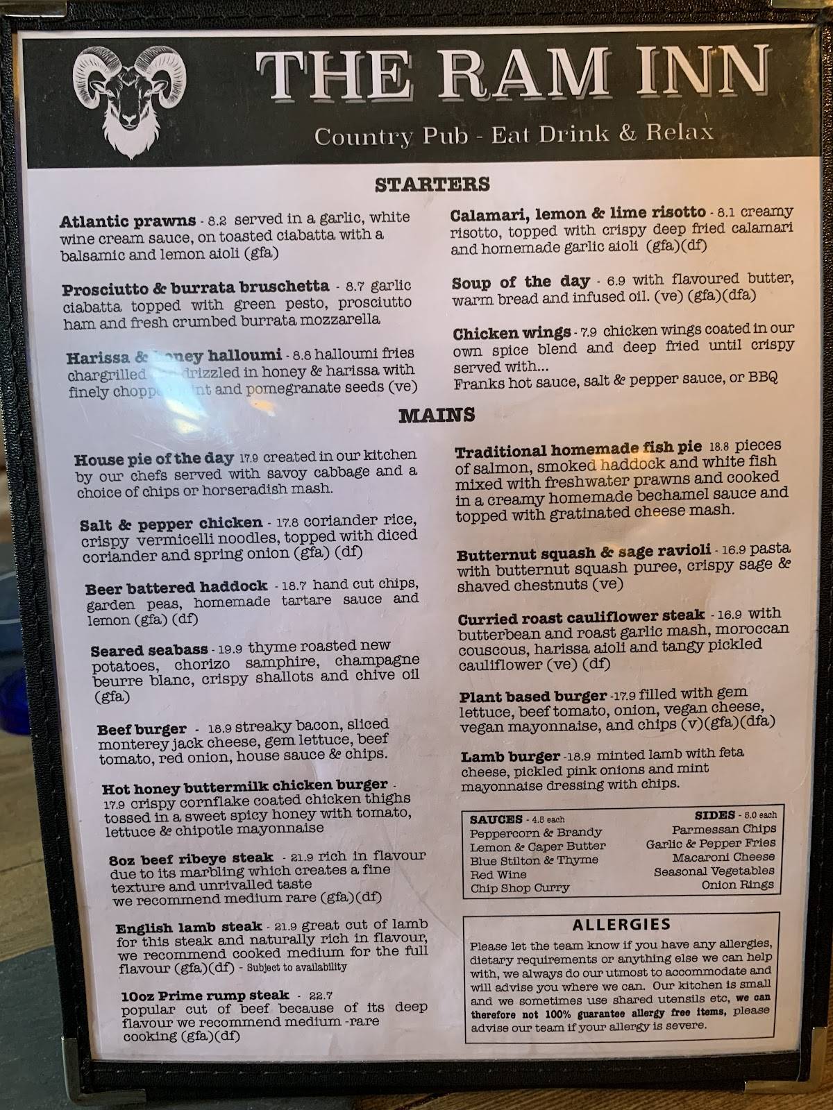Menu at The Ram Inn pub & bar, Burnley, 399 Burnley Rd