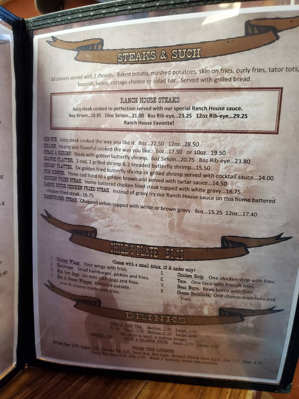 Menu at The Ranch House restaurant, Duncan