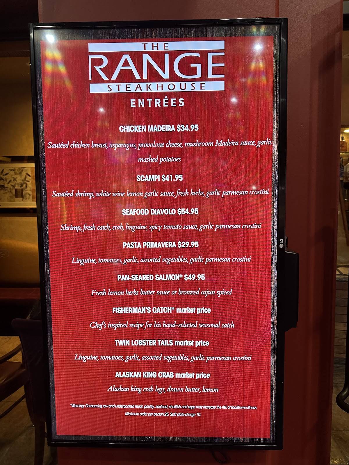 Menu at The Range Steakhouse, Laughlin