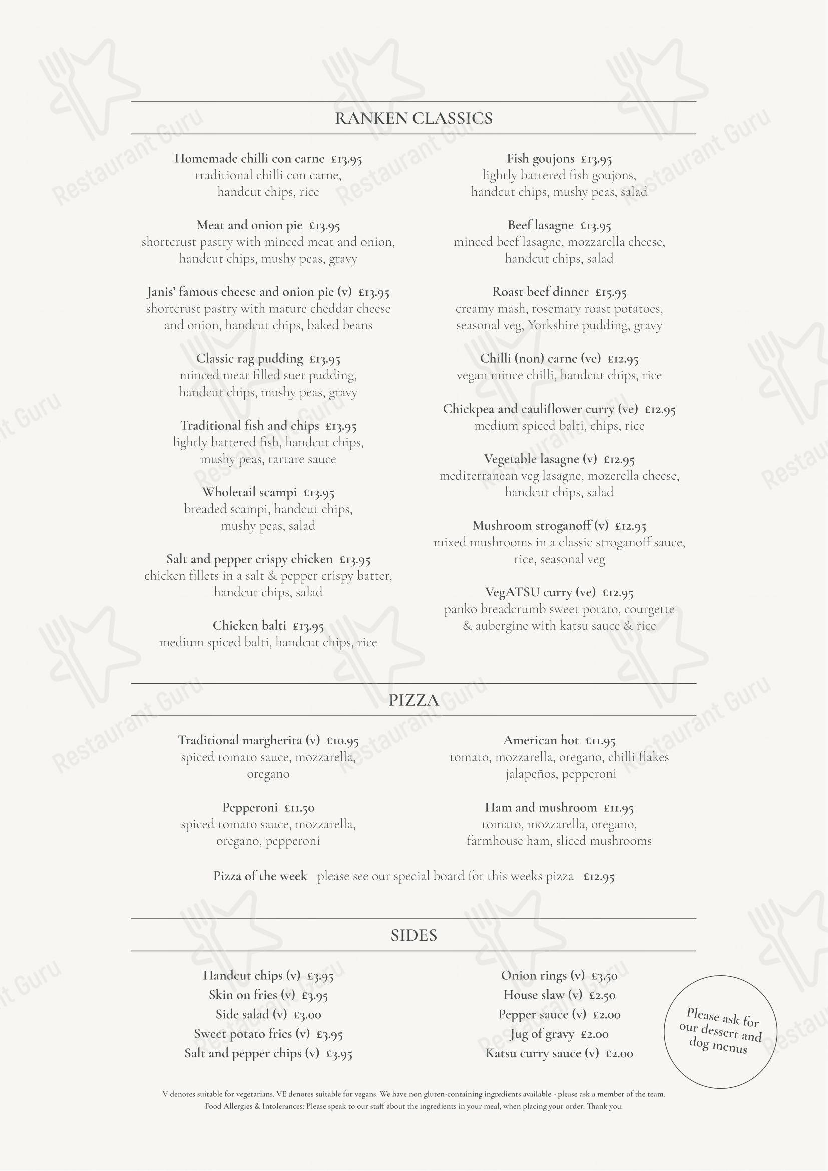 Menu at The Ranken Arms pub & bar, Darwen