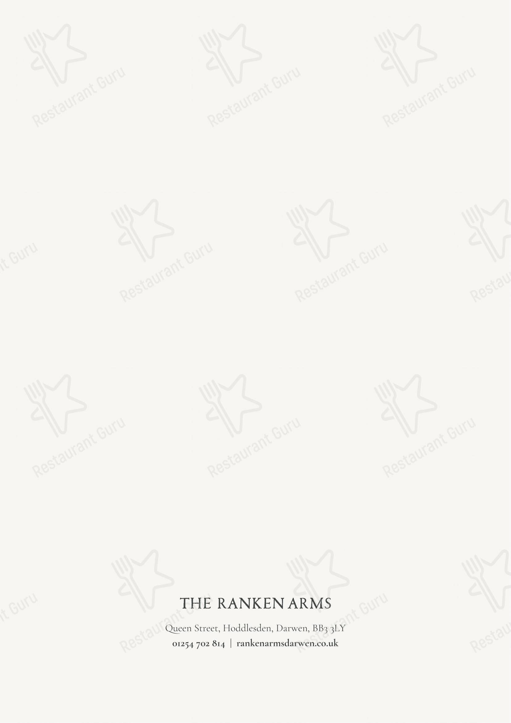 Menu at The Ranken Arms pub & bar, Darwen
