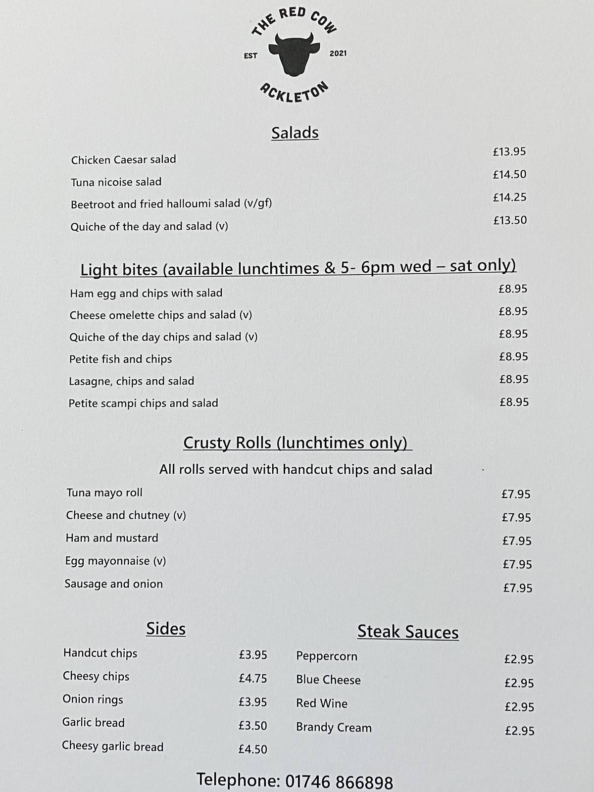 Menu at The Red Cow pub & bar, Ackleton, Stableford Rd