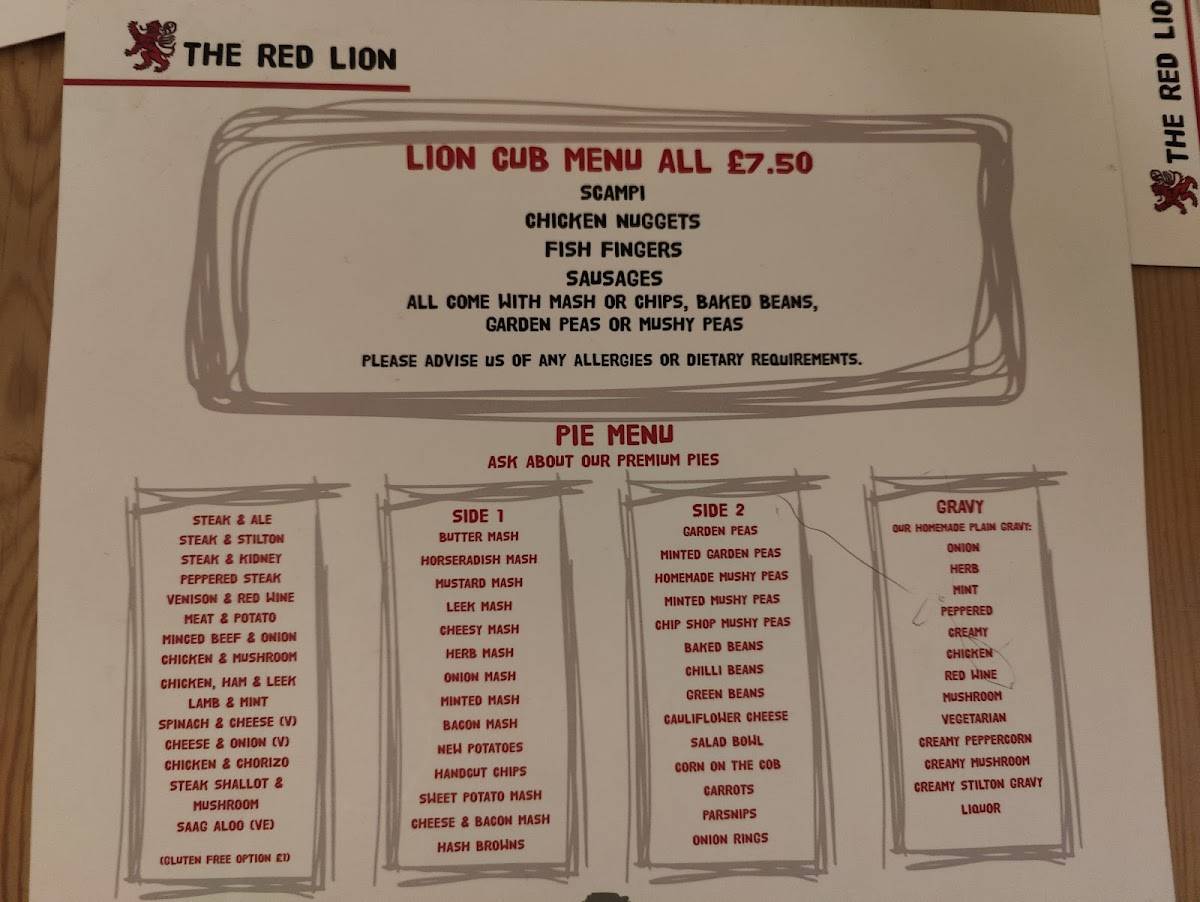 Menu at The Red Lion pub & bar, Hollington, Main St