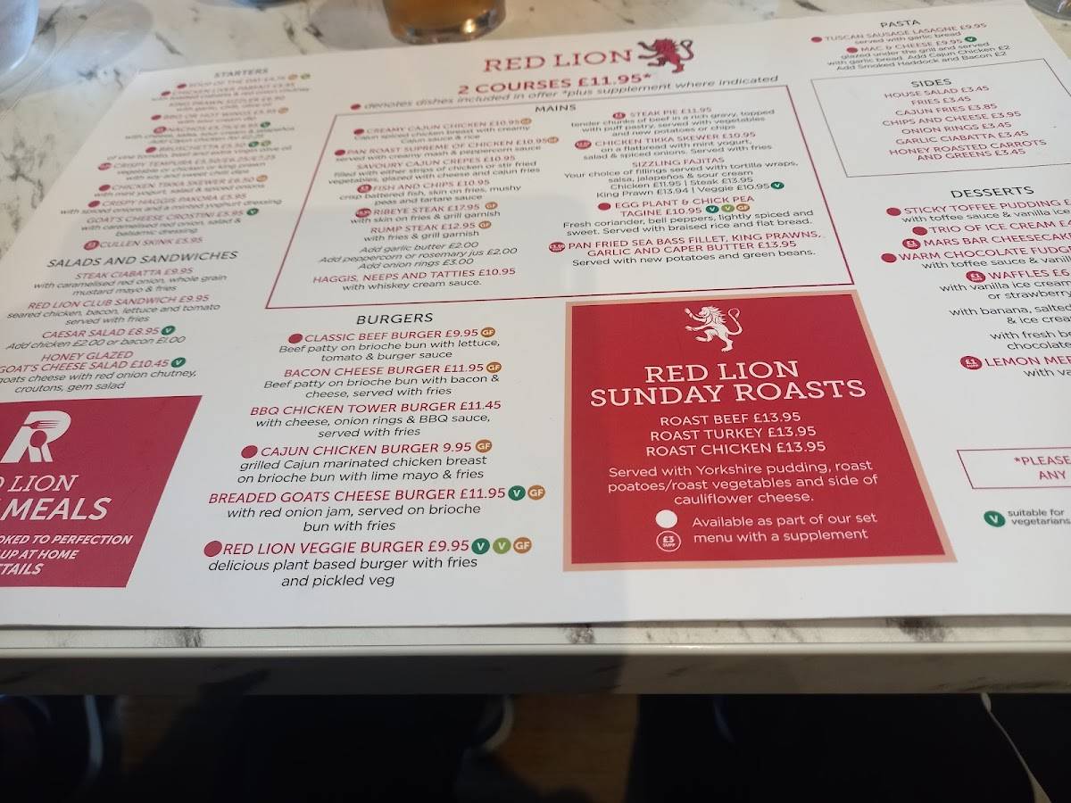 Menu at The Red Lion pub & bar, Prestwick