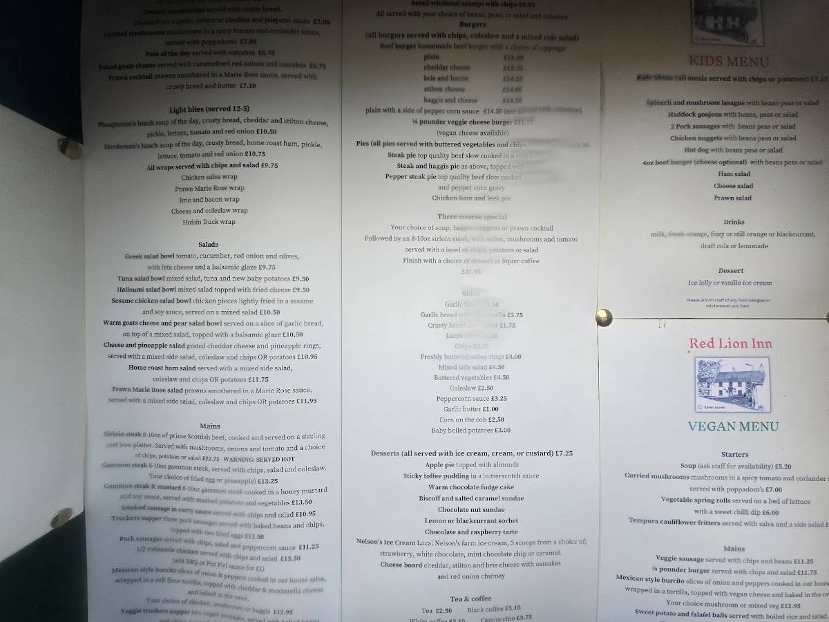 Menu at The Red Lion Inn pub & bar, Culross