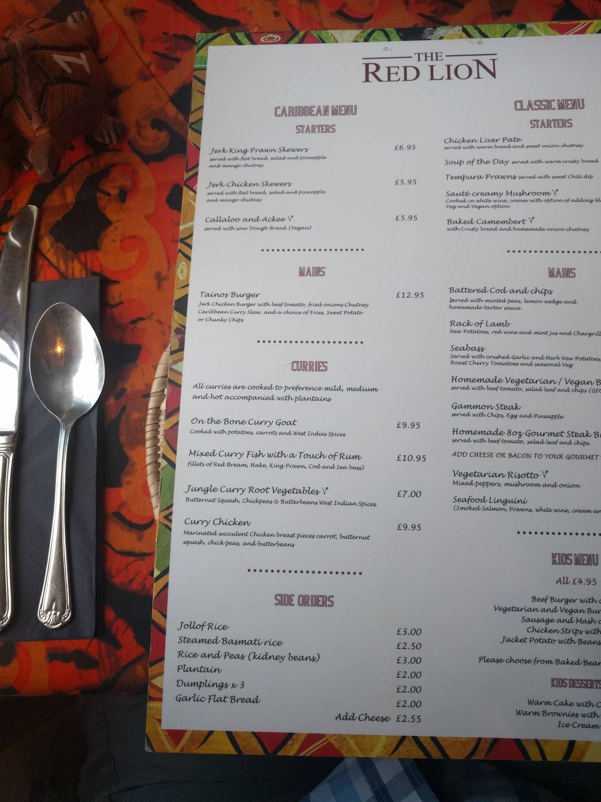 Menu at The Red Lion pub & bar, Worcester, Witley Rd