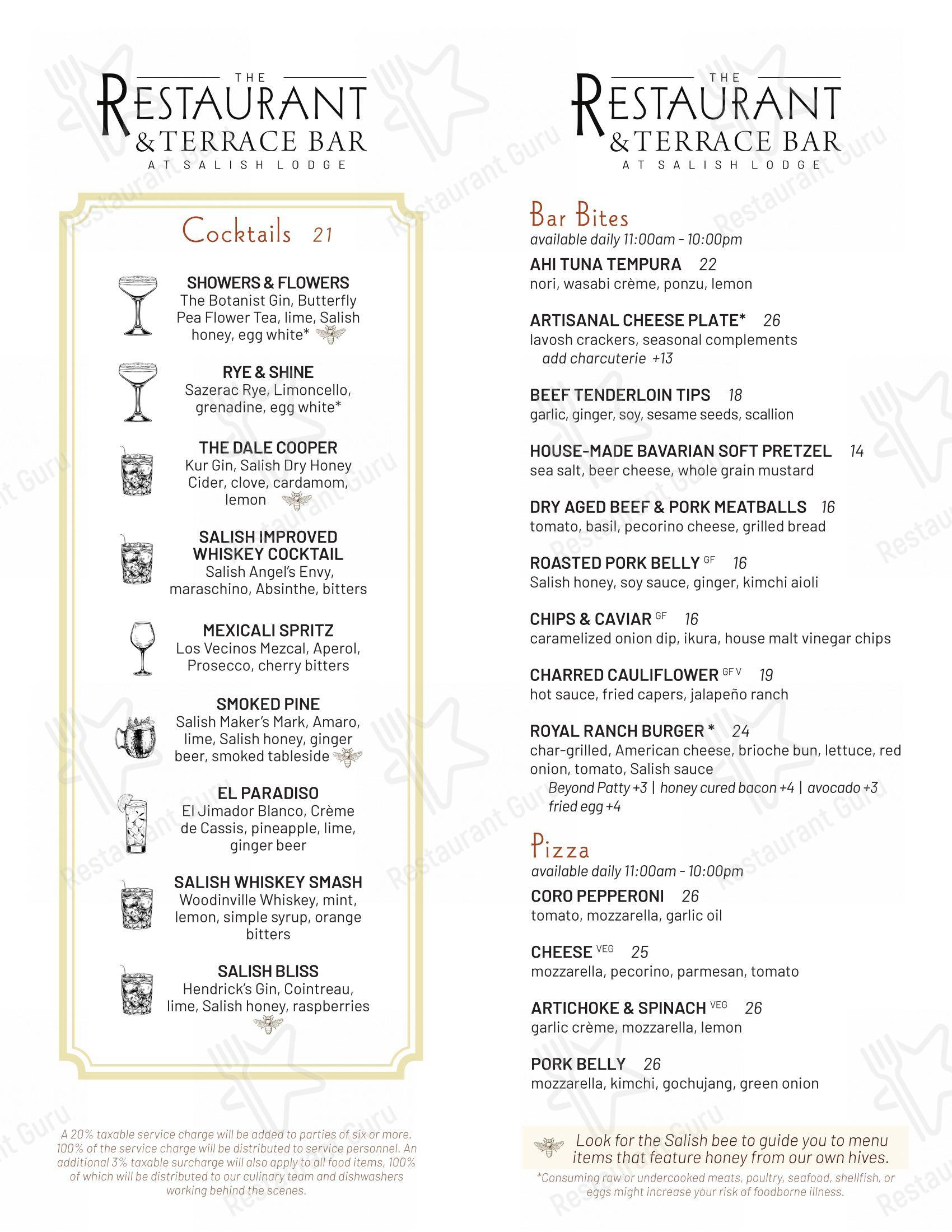 Menu at The Restaurant & Terrace Bar at Salish Lodge, Snoqualmie