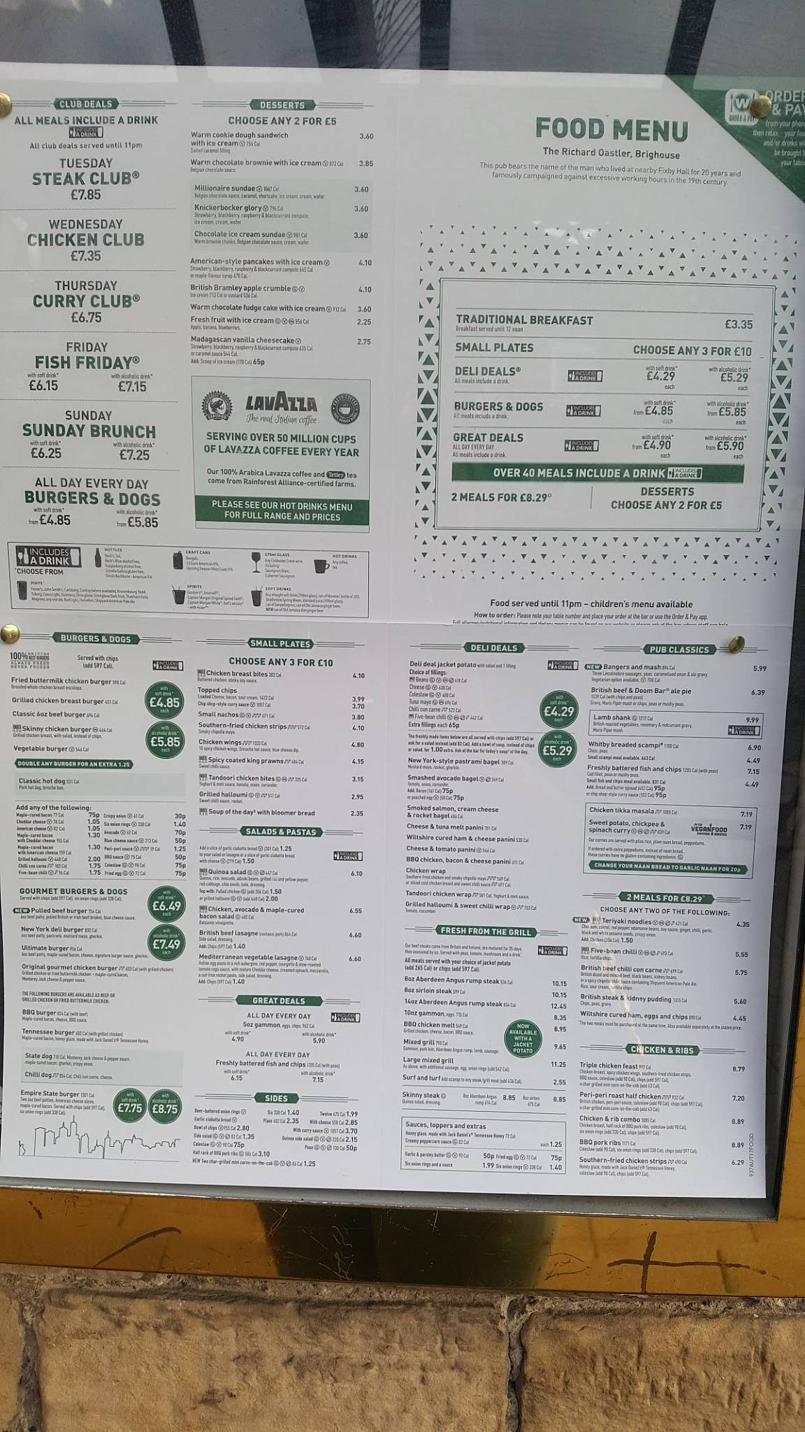 Menu at The Richard Oastler - JD Wetherspoon pub & bar, Brighouse