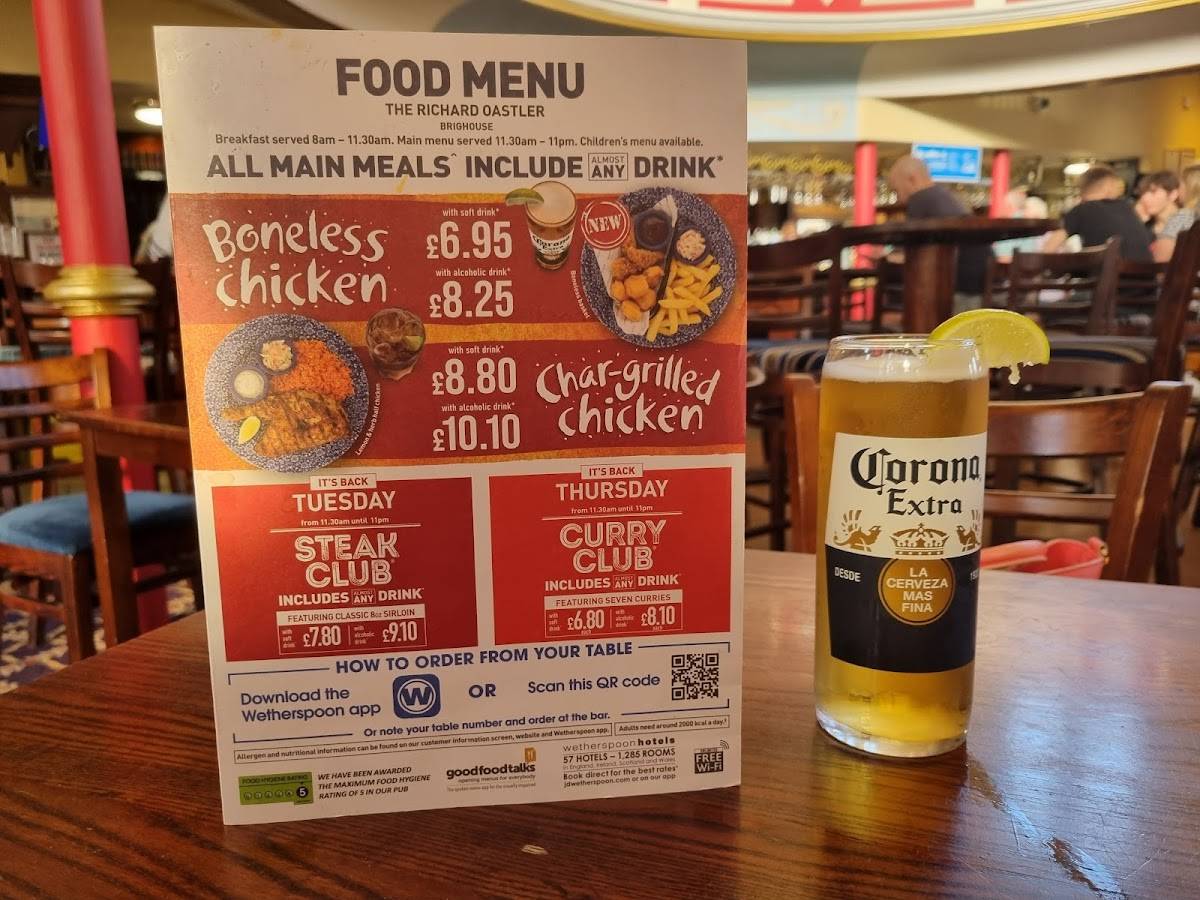 Menu at The Richard Oastler - JD Wetherspoon pub & bar, Brighouse