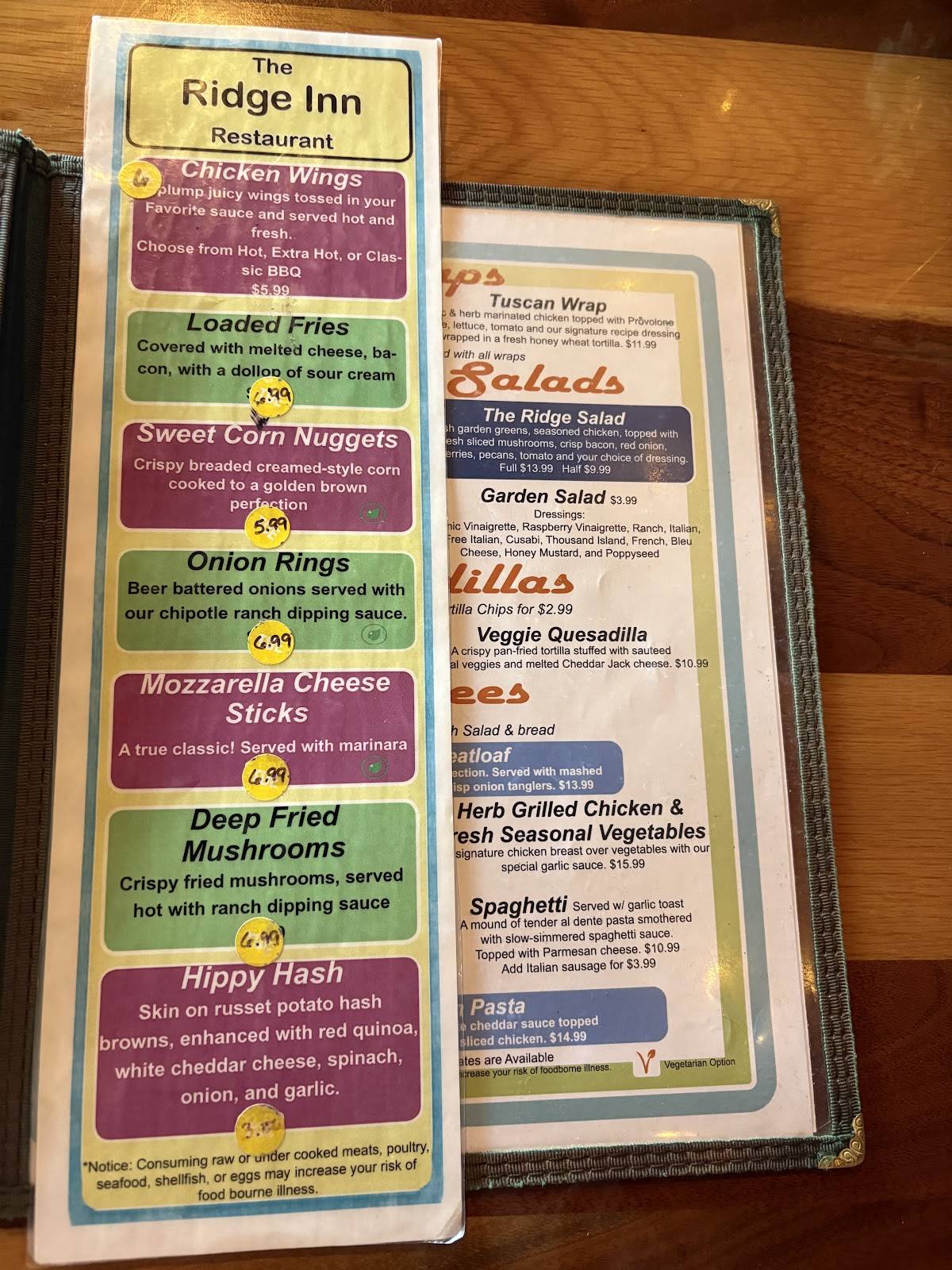 Menu at The Ridge Inn Restaurant, Laurelville