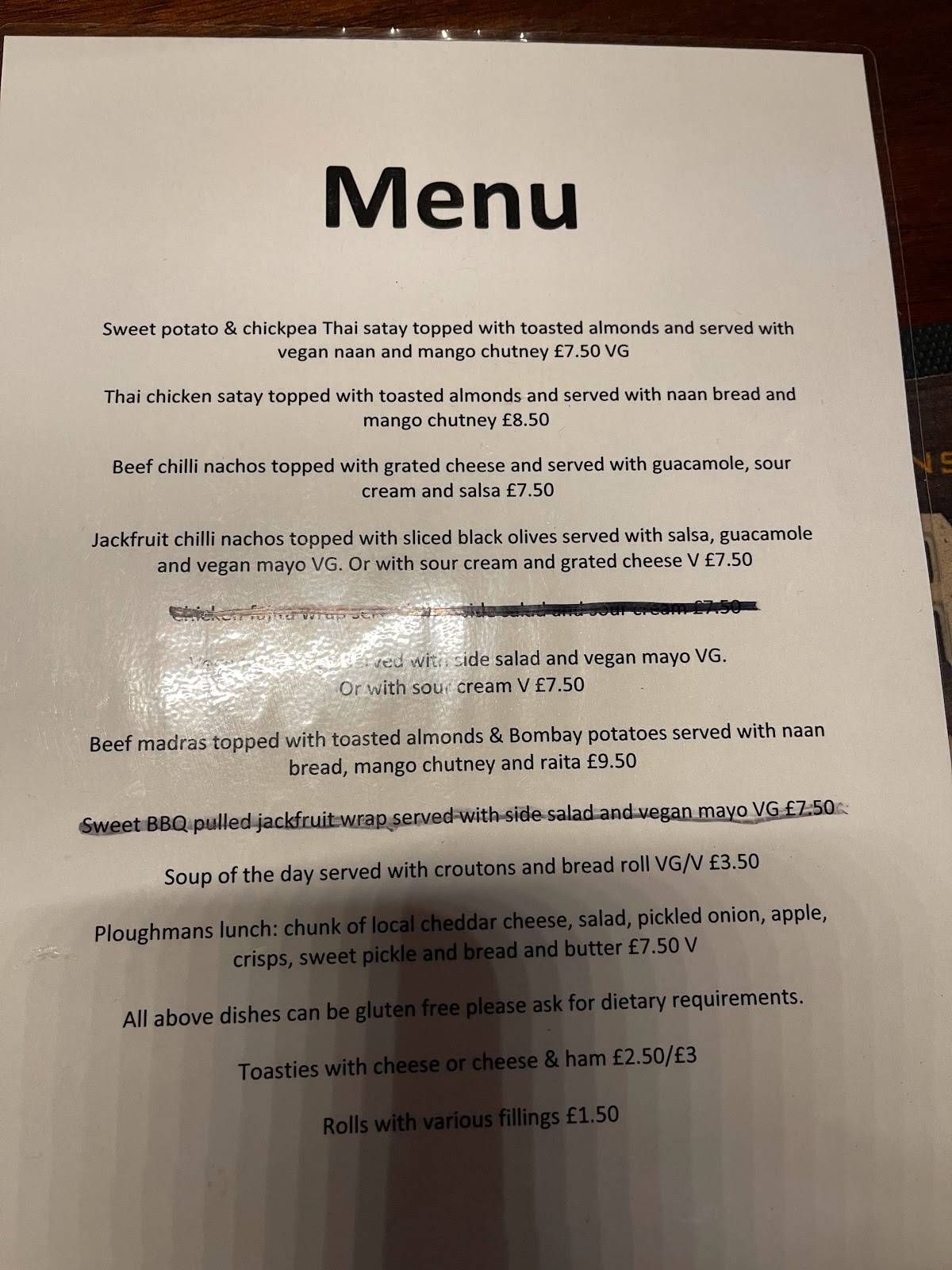 Menu at The Riflemans Arms pub & bar, Glastonbury