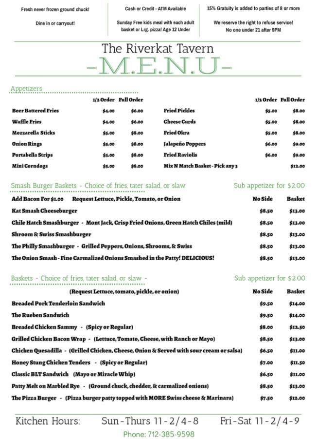 Menu at The RiverKat Tavern & Grill pub & bar, Farragut