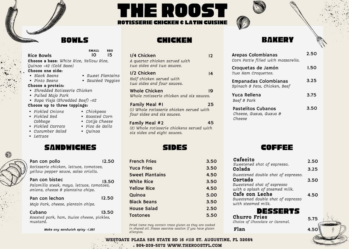 Carta del restaurante The Roost Rotisserie Chicken & Latin Cuisine, San ...