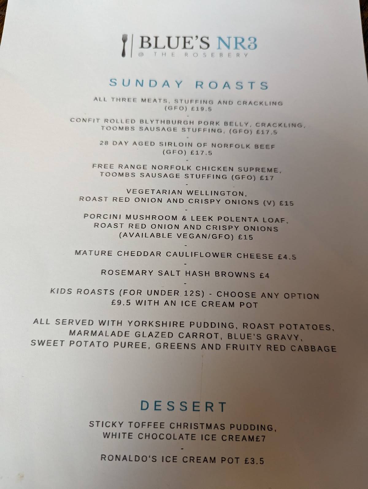 Menu at The Rosebery pub & bar, Norwich