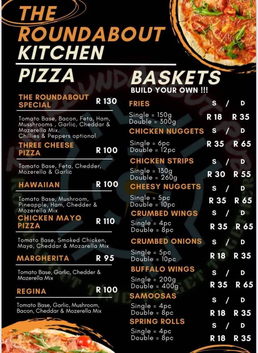 Menu at The Roundabout Pub, Cape Town