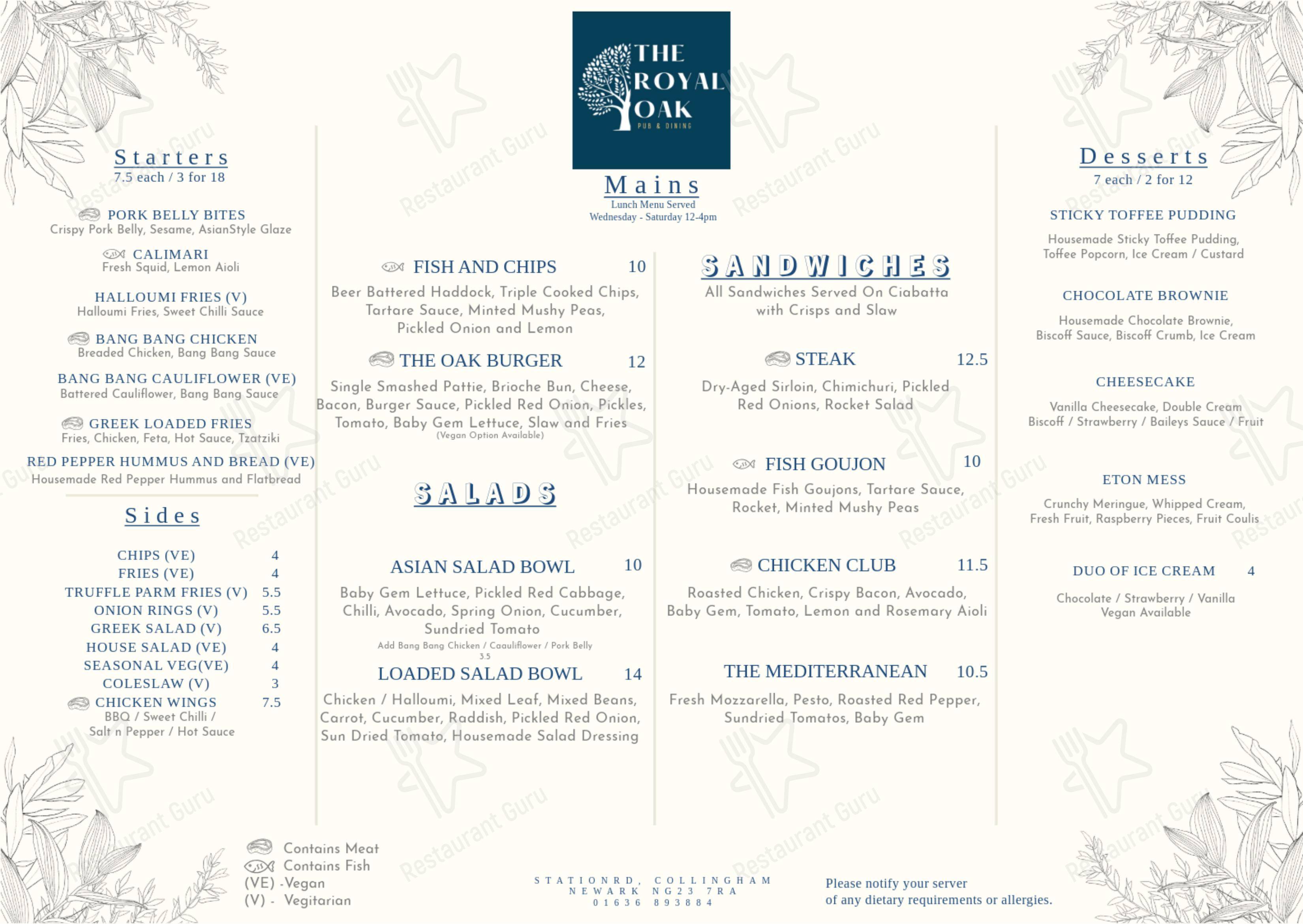 Menu at The Royal Oak Collingham Pub & Dining, Collingham, Station Rd