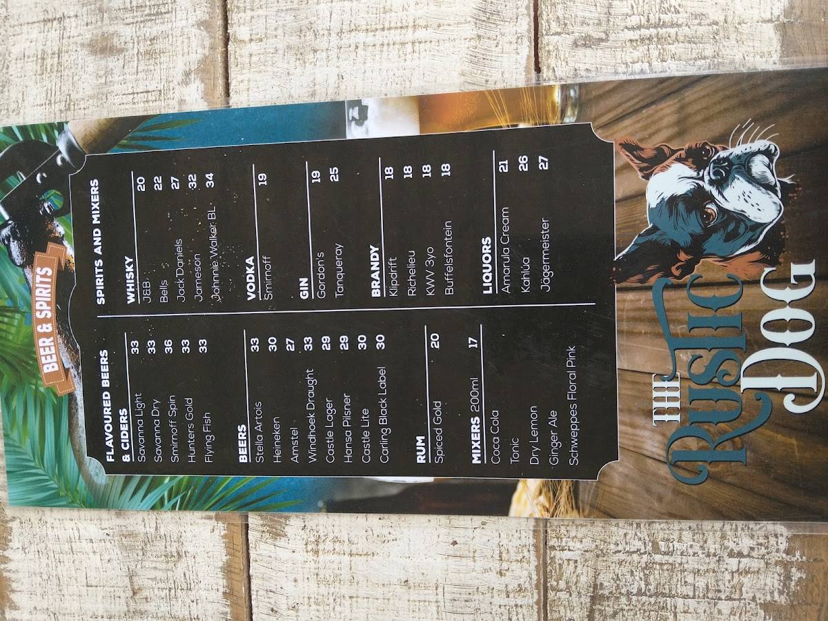 Menu at The Rustic Dog restaurant, Mossel Bay