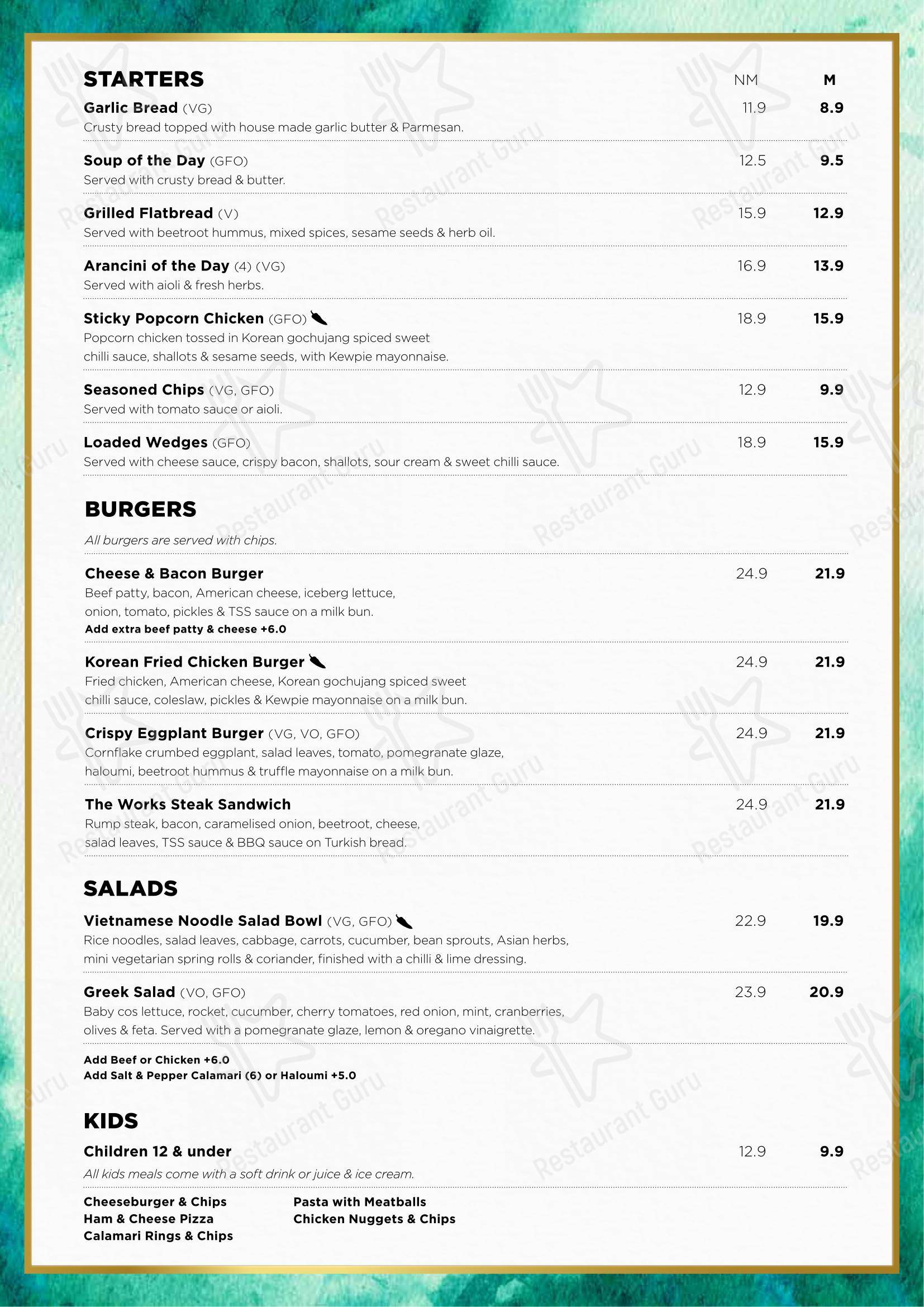 Menu at The Sands Social restaurant, Sandgate