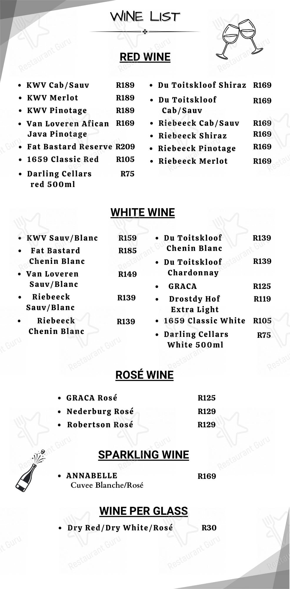 Menu at The Sandstone - Saldanha Bay restaurant, Saldanha