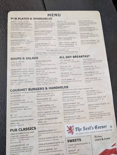Menu at The Scot's Corner pub & bar, London