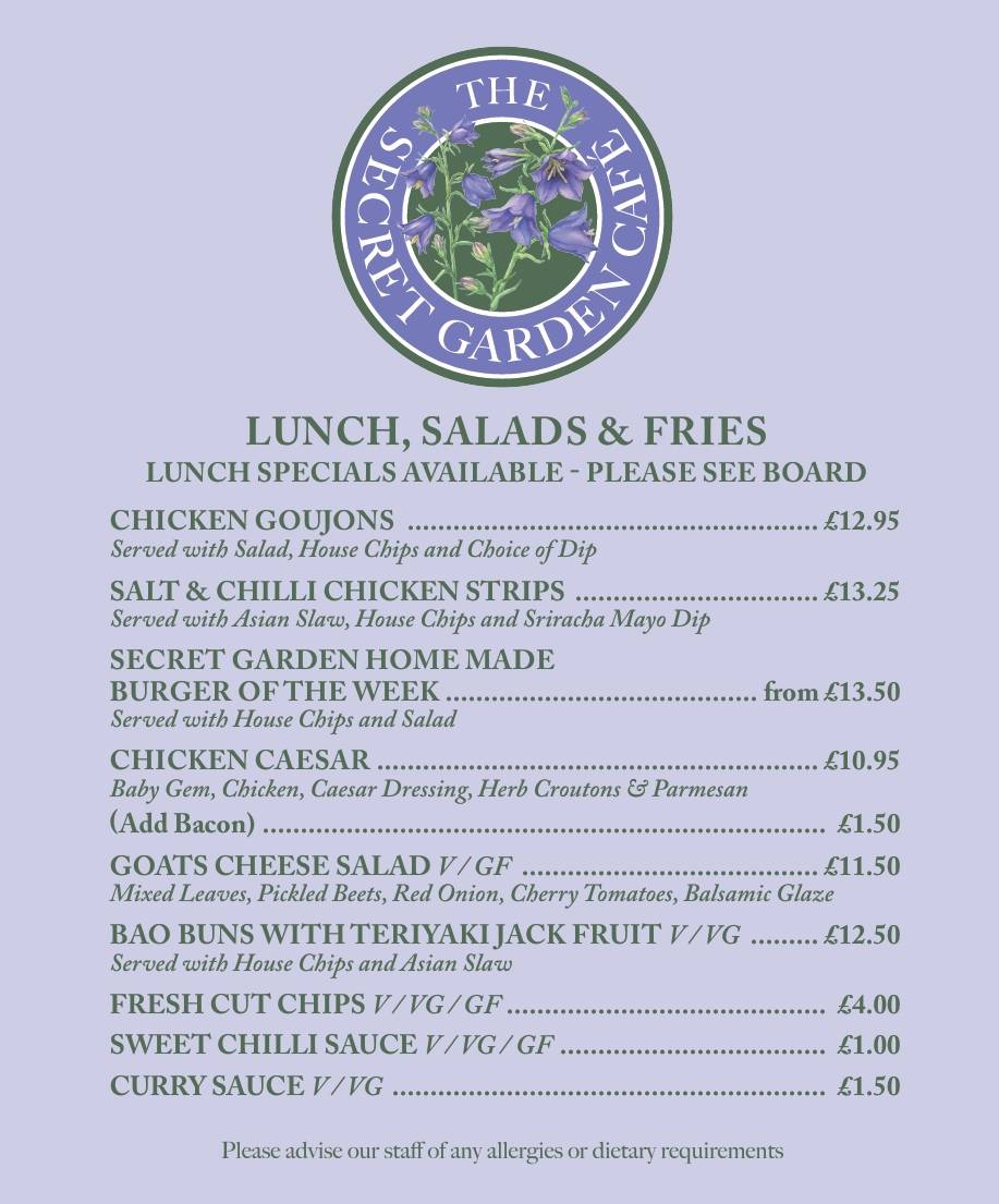 Menu at The Secret Garden Cafe, Ballymena