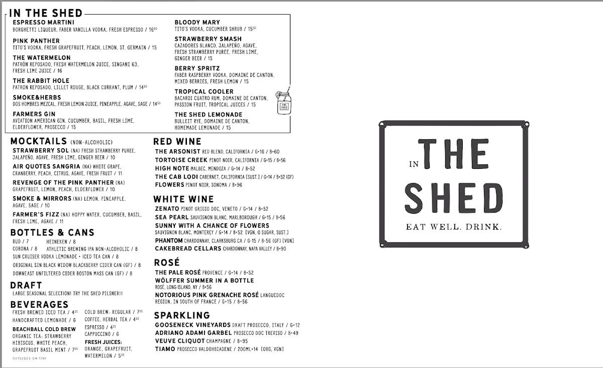 Menu at The Shed Restaurant - West Sayville NY, West Sayville