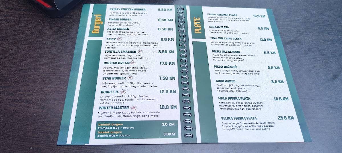 Menu at The Snug Pub, Hadžići