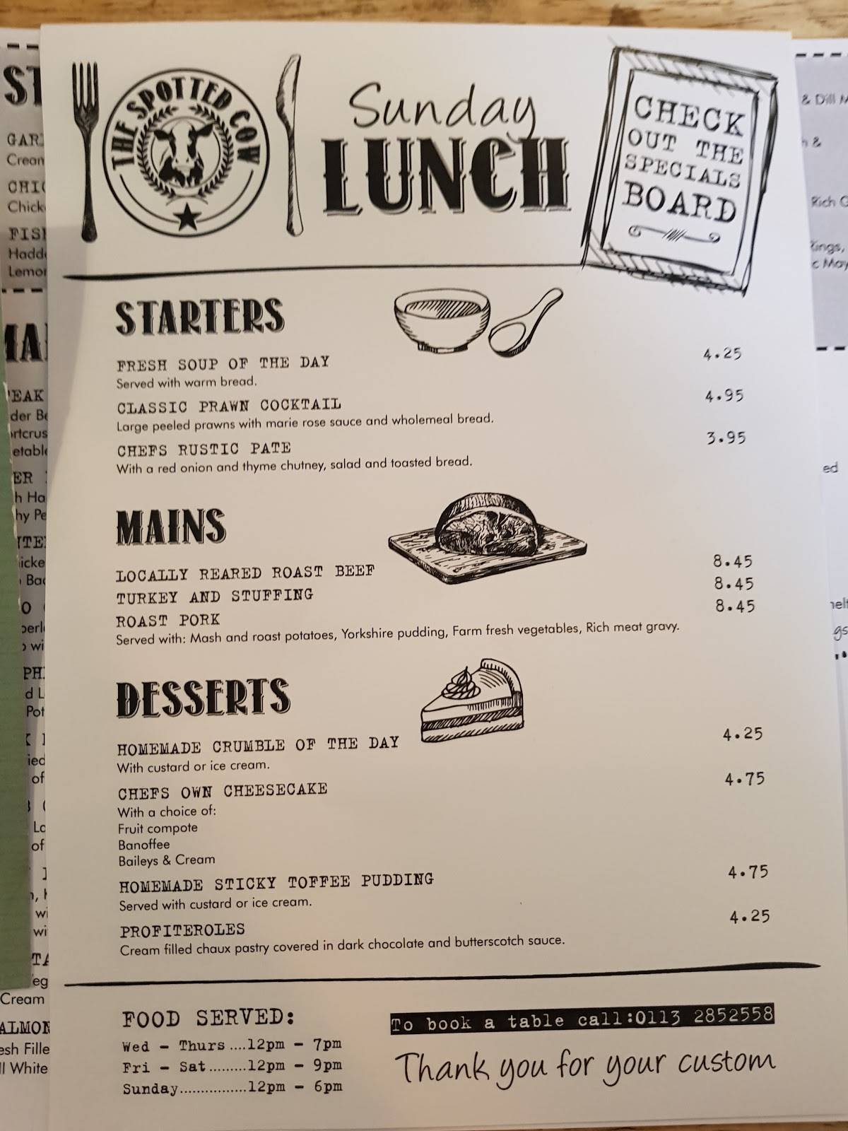 Menu at The Spotted Cow pub & bar, Bradford, 122 Whitehall Rd